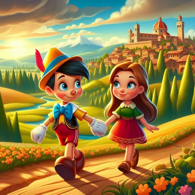 Dall-E Prompt: Pinocchio holding hands with his girlfriend - Sweet Prompt