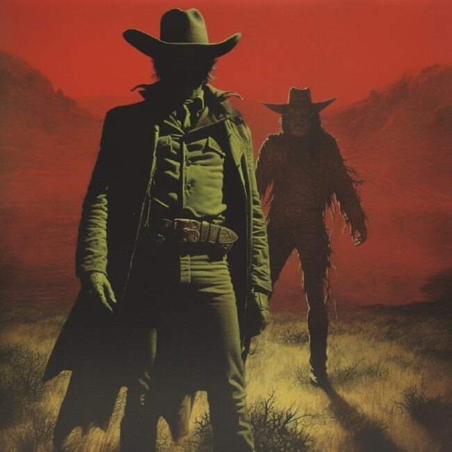 Midjourney Prompt: Colour photograph of a cowboy vs a demon - Sweet Prompt