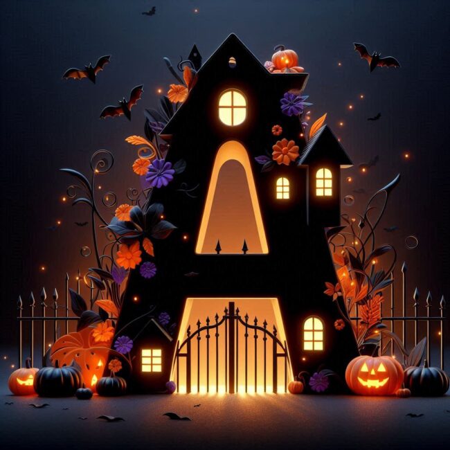 Dall-E Prompt: Stylized Haunted House Letter A Backlit - Sweet Prompt