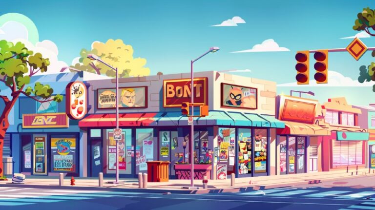 Midjourney Prompt: Cartoon City Street with Superhero - Sweet Prompt