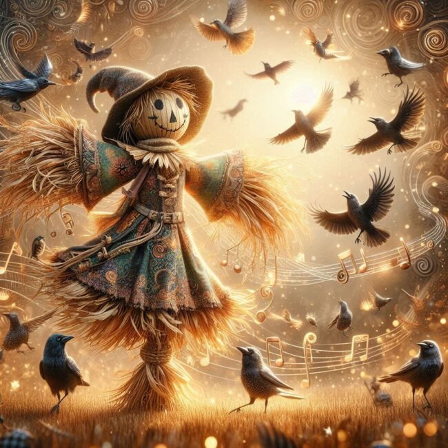 Dall-E Prompt: Whimsical Scarecrow Dancing with Crows - Sweet Prompt