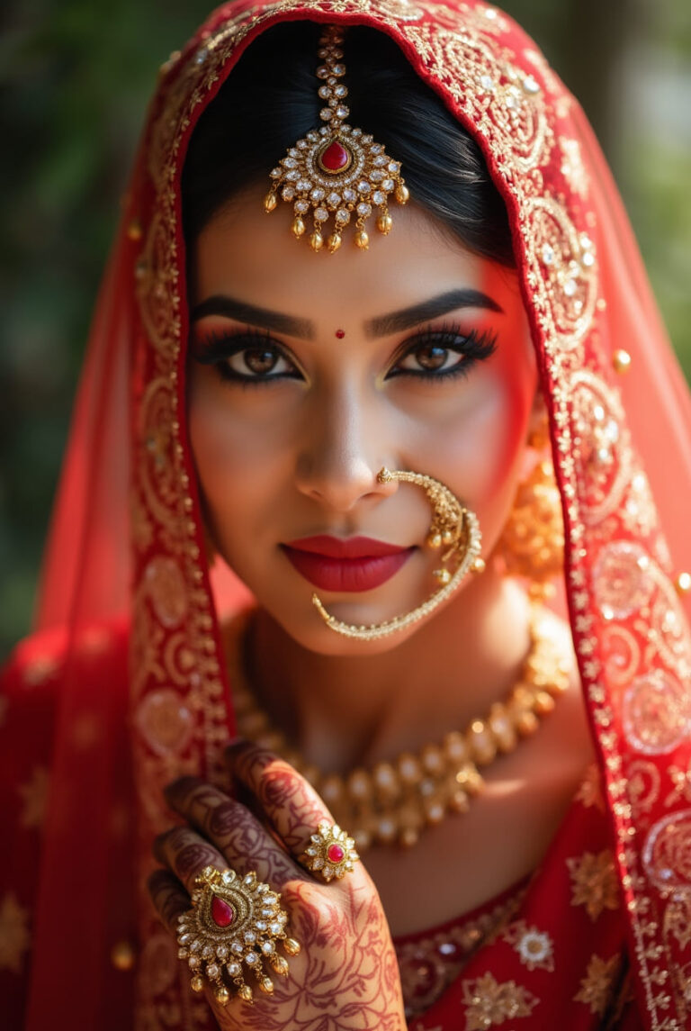 Dall-E Prompt: Stunning Indian Bride Portrait with Mehndi - Sweet Prompt