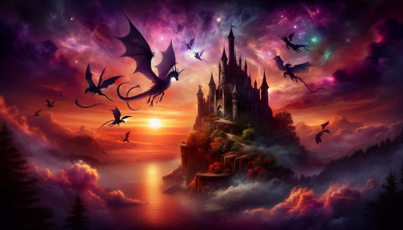 Dall-E Prompt: Dark Fantasy Sunset Scene Silhouette - Sweet Prompt