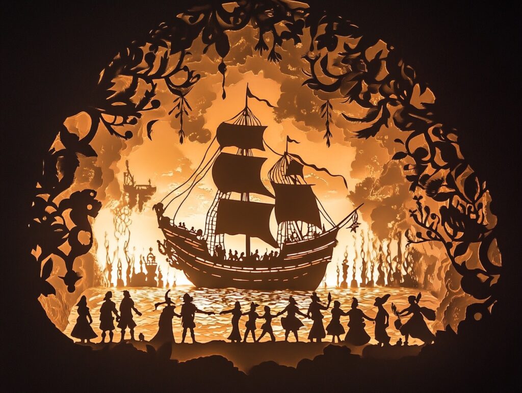 Midjourney Prompt: Paper Cut Art Pirate Ship Feast - Sweet Prompt